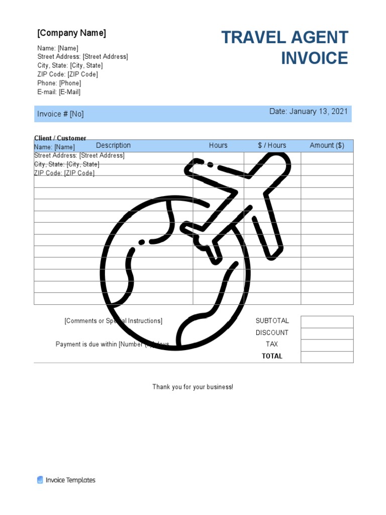 Travel Agent Invoice Template | PDF
