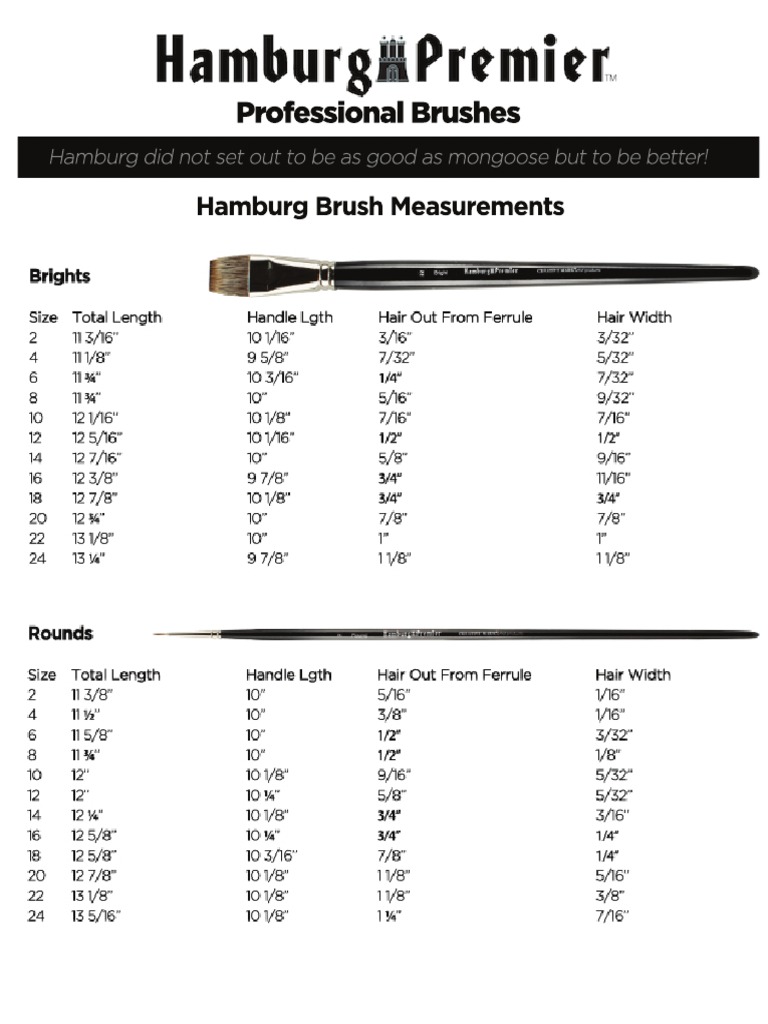 Professional Brushes: Hamburg Brush Measurements | PDF
