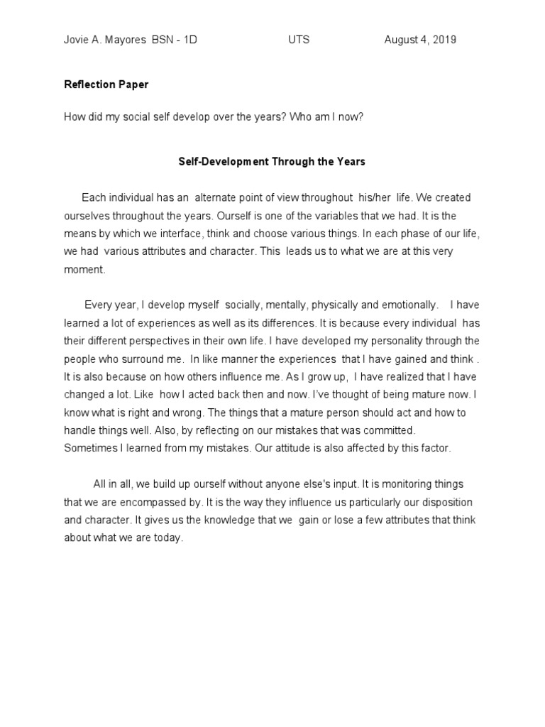 Uts Reflection Mayores PDF | PDF | Experience | Attitude (Psychology)