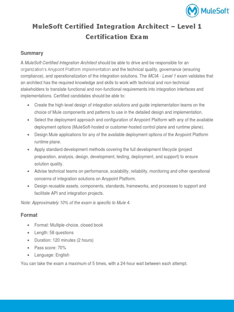 Mulesoft Certified Integration Architect Level 1 Certification Exam Pdf Test Assessment