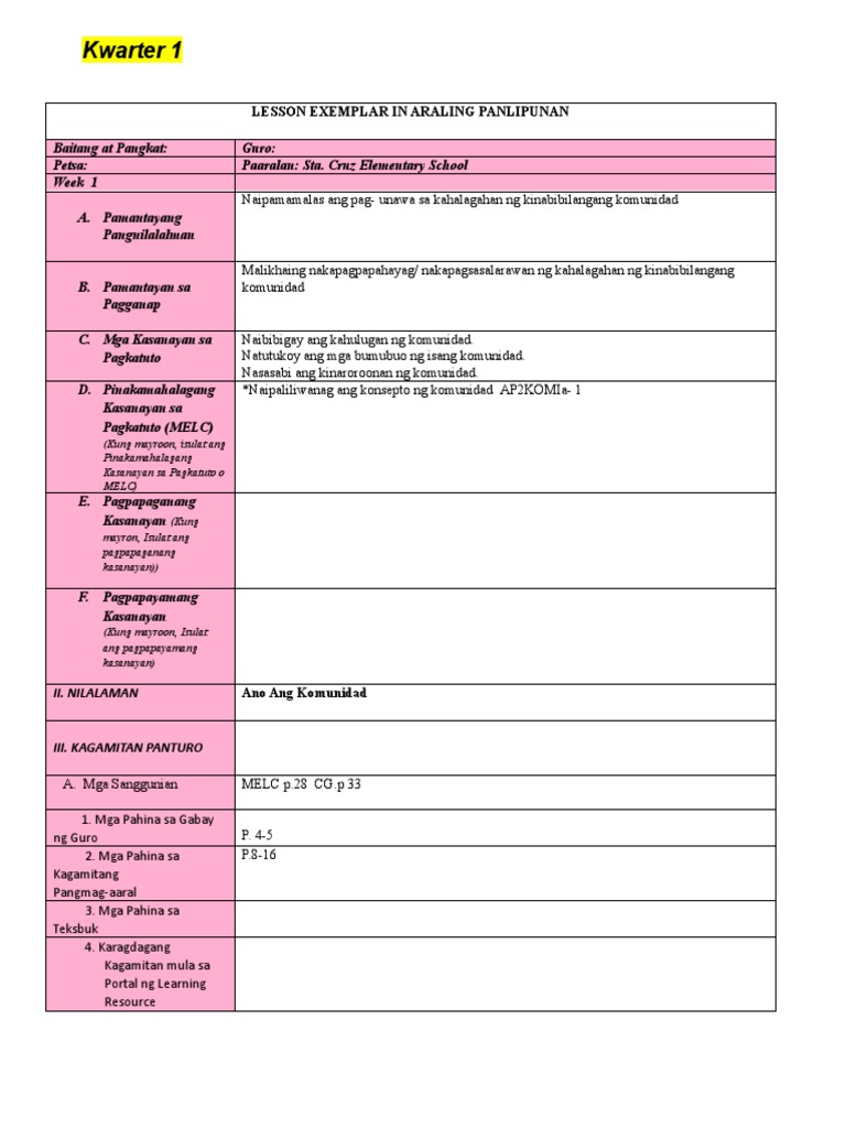 Lesson Exemplar in AP WK 1 | PDF