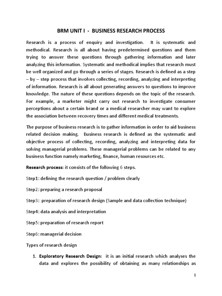 BRM Unit I - Business Research Process: Research Process: It Consists ...