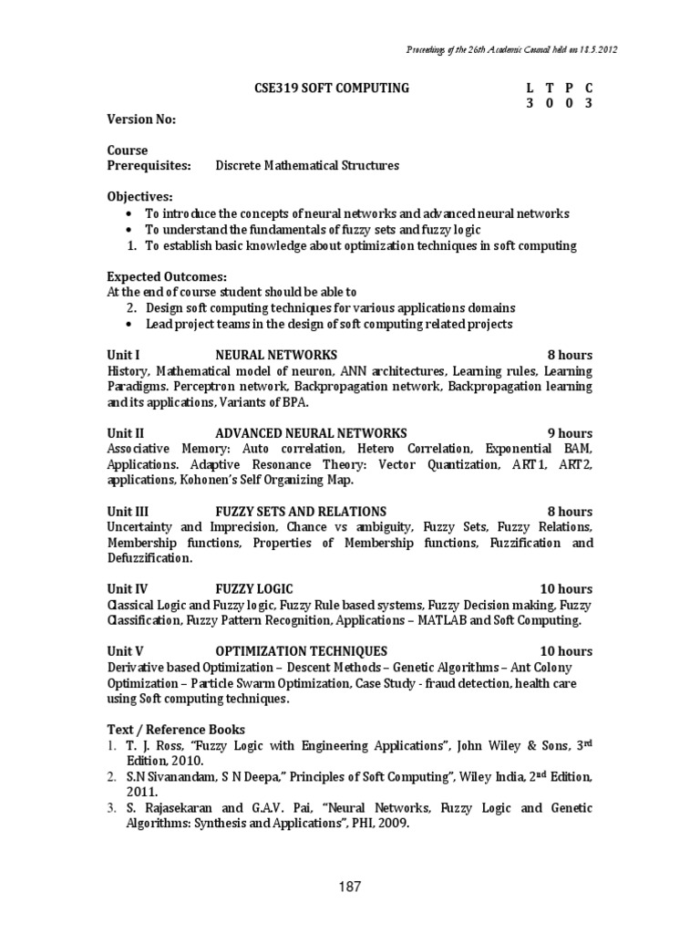 Cse319 Soft Computing Th 1 10 Ac26 Pdf Pdf Fuzzy Logic Cybernetics
