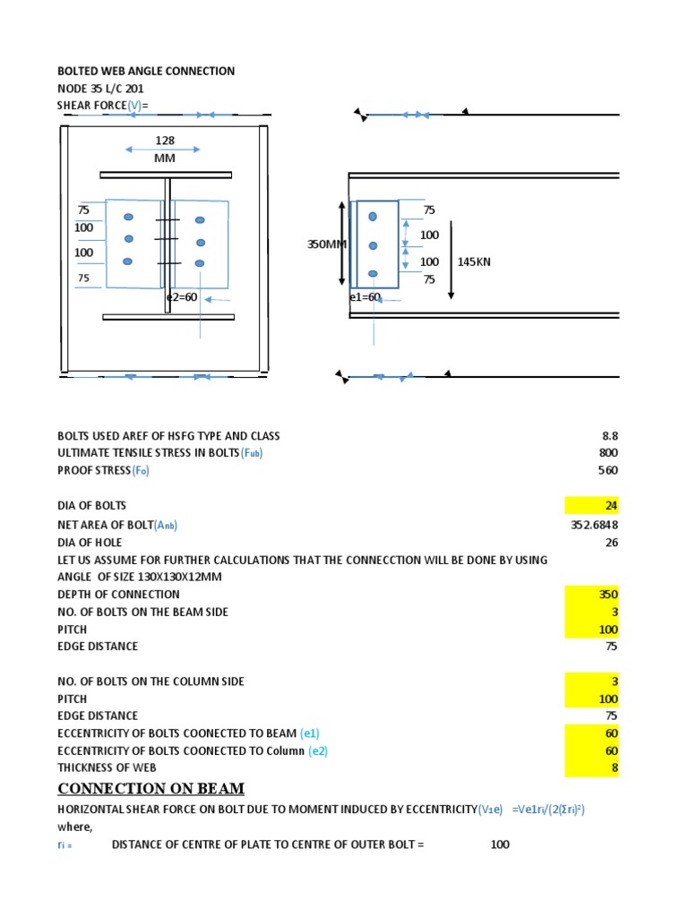 Bolted Web Angle Connection Analysis | PDF | Screw | Beam (Structure)