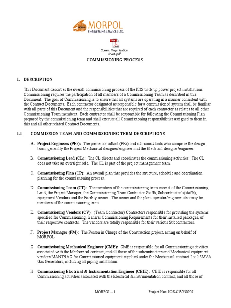 Commissioning Process: Comm. Organization Chart PDF | Download Free PDF ...