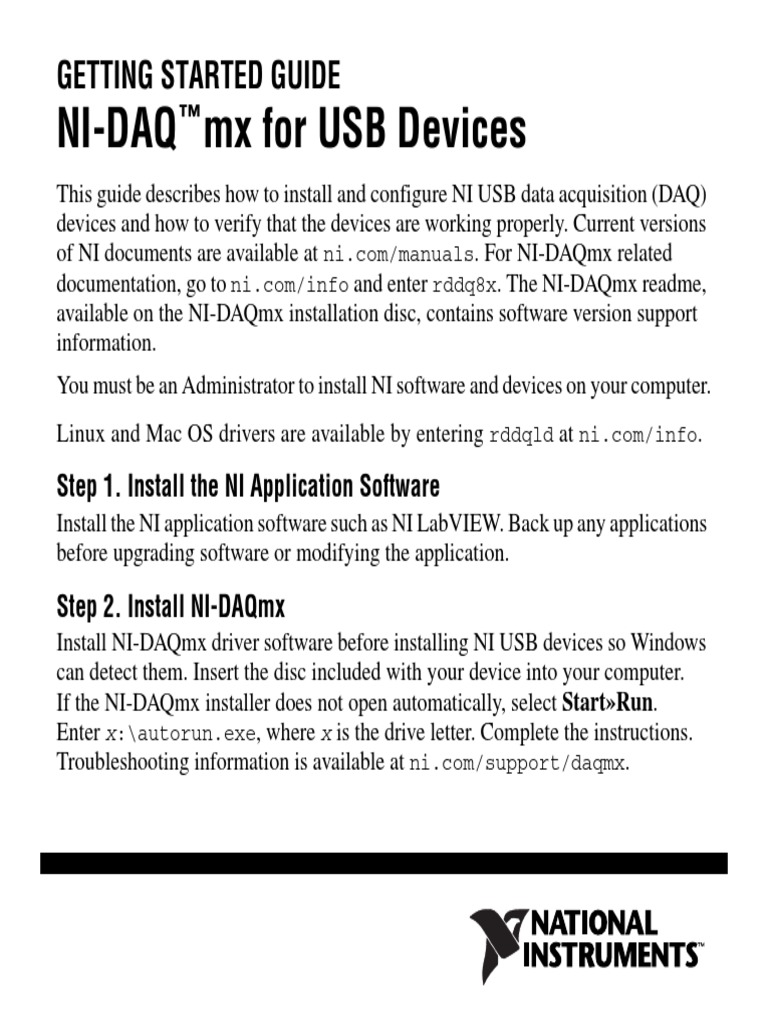 NI-DAQ MX For USB Devices: Getting Started Guide | Download Free PDF | Booting | Information Age