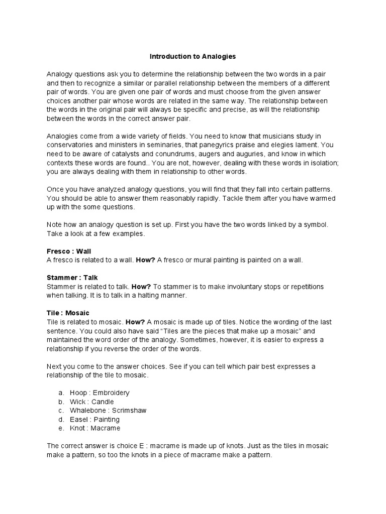 Introduction To Analogies | PDF | Definition | Embroidery