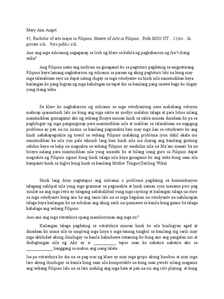 Wikang Filipino Interview | PDF