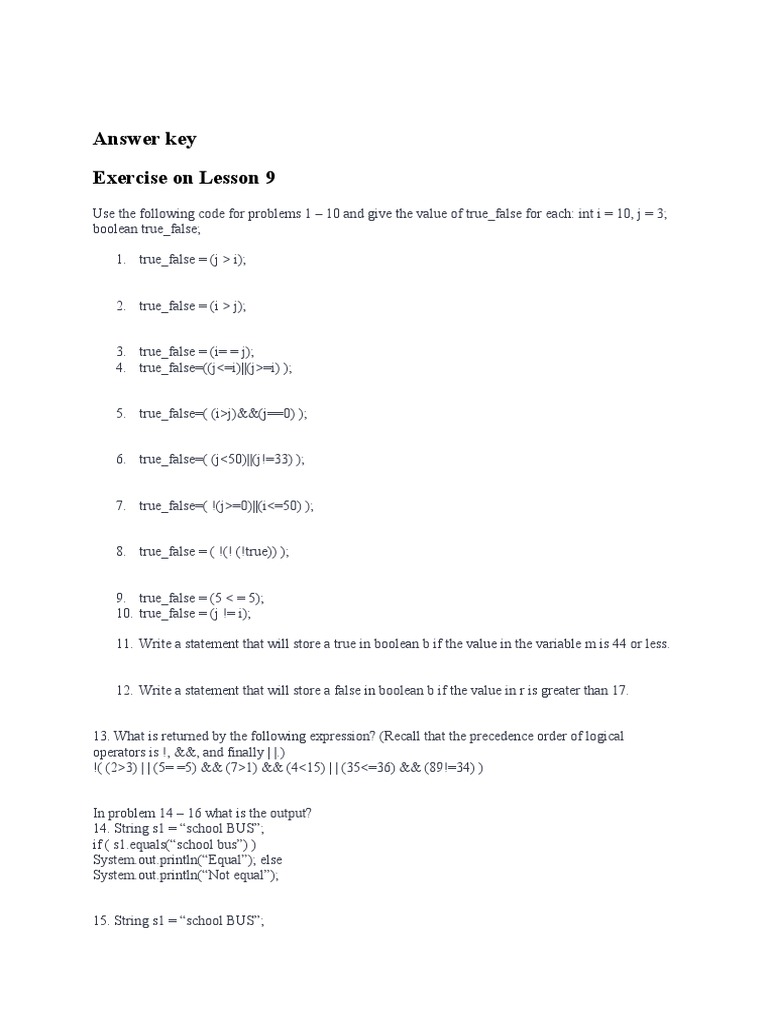 Answer Key Exercise On Lesson 9 | PDF | Boolean Data Type | Integer ...
