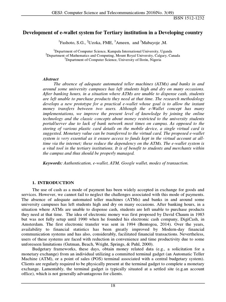 Development of E-Wallet System For Tertiary Institution in A Developing ...