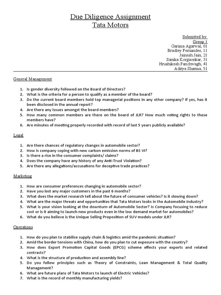 Group 1 - Due Digilence | PDF | Employment | Car