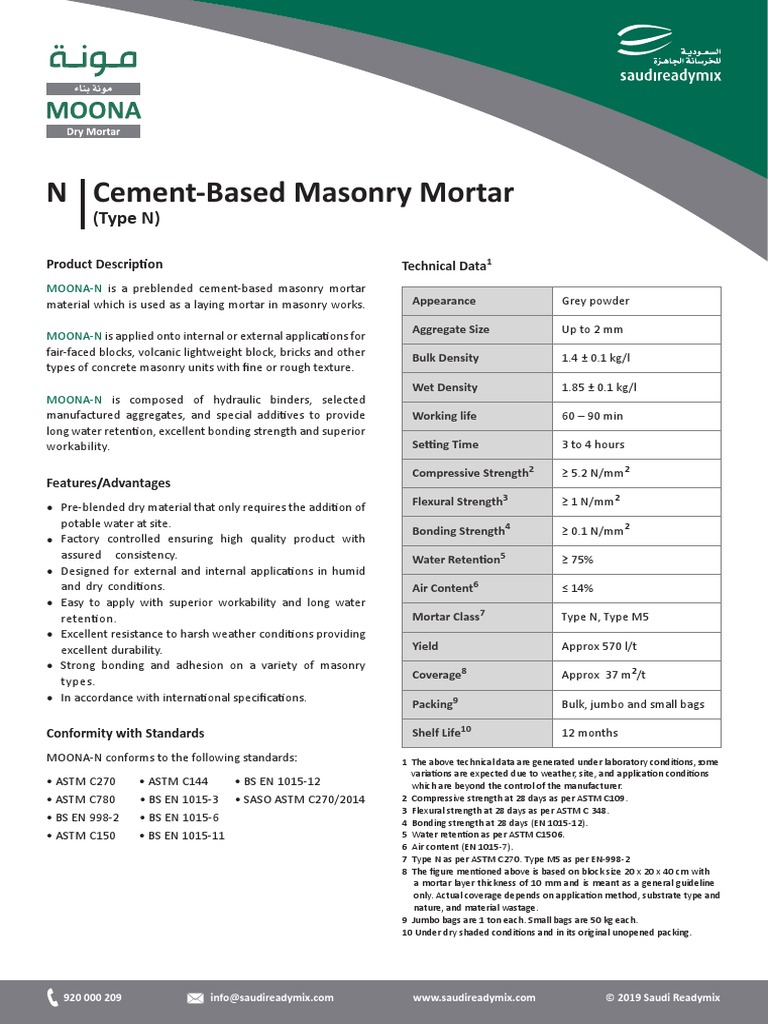 MOONA-N Data Sheet | PDF | Masonry | Concrete