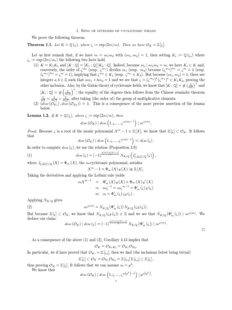 Note2 - Ring of Integer of Cyclotomic Fields | PDF | Number Theory ...