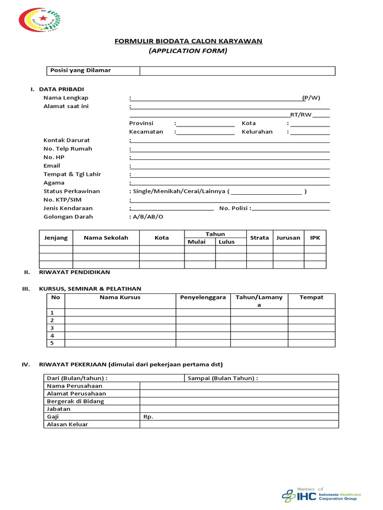 Formulir Biodata Calon Karyawan | PDF
