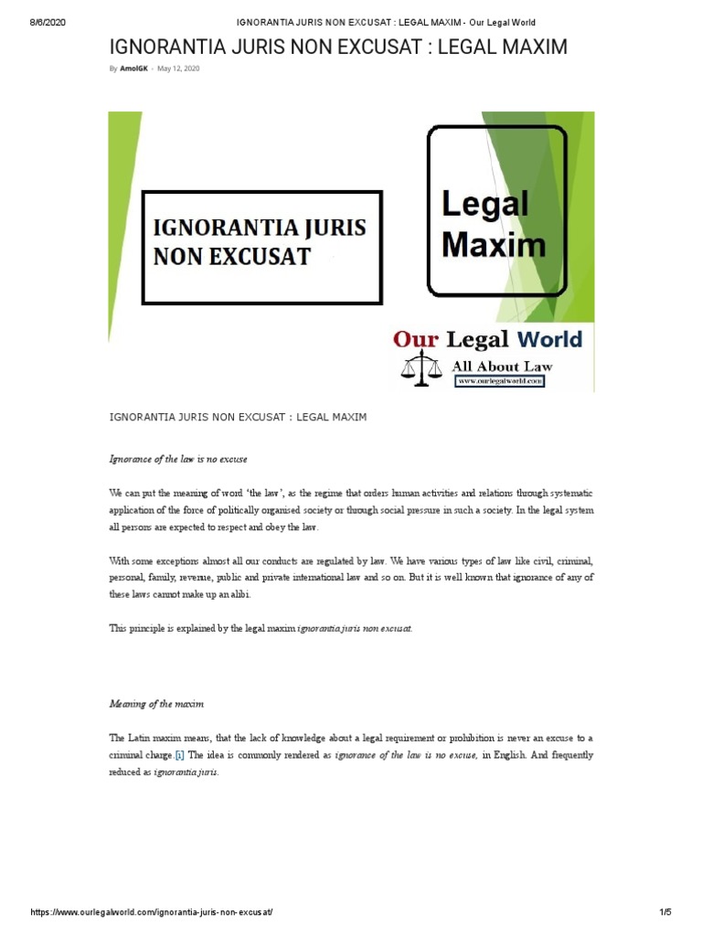 IGNORANTIA JURIS NON EXCUSAT - LEGAL MAXIM - Our Legal World | PDF ...