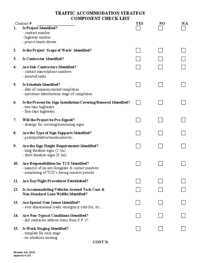 A.s02 Traffic Accommodation Strategy Component Checklist | PDF ...