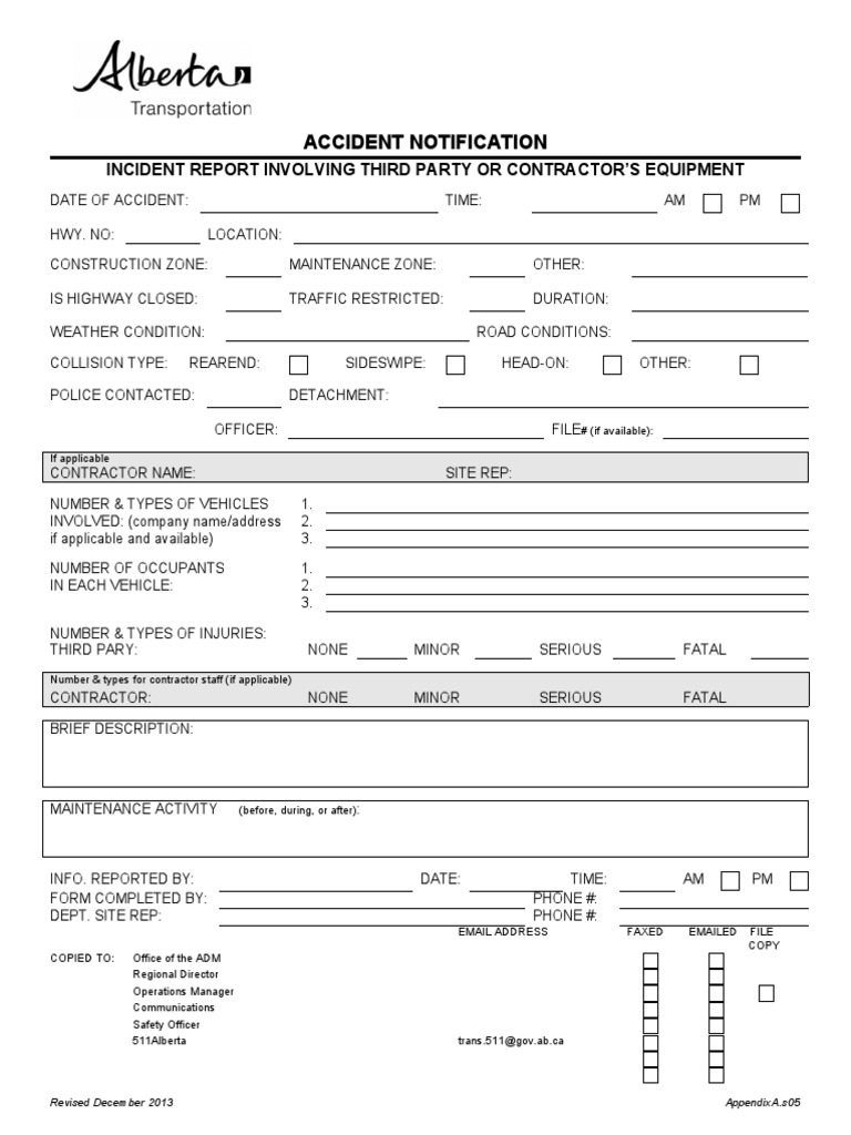 Accident Notification Form Template | PDF | Transport Safety | Transport