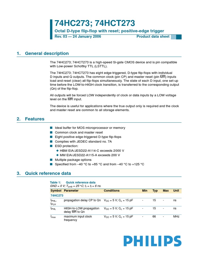 74HC273 74HCT273: 1. General Description | PDF | Semiconductor Devices ...