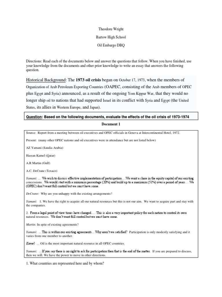Oil Embargo DBQ Effects | PDF | 1973 Oil Crisis | Opec