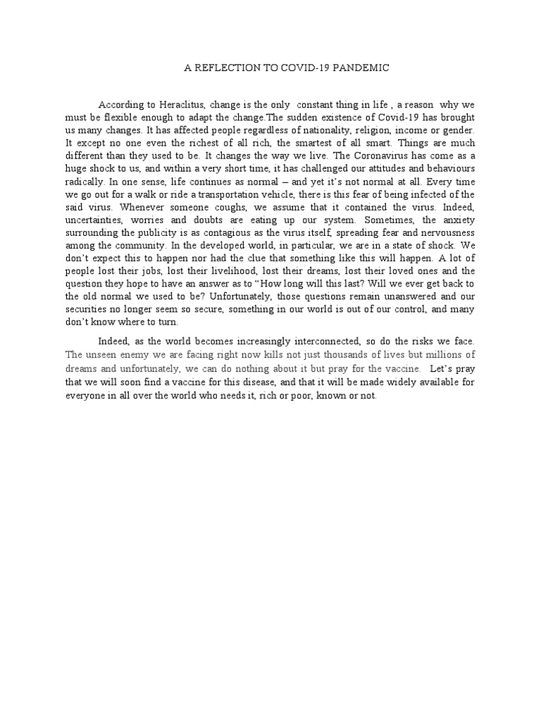 A Reflection To Covid-19 | PDF | Social Science
