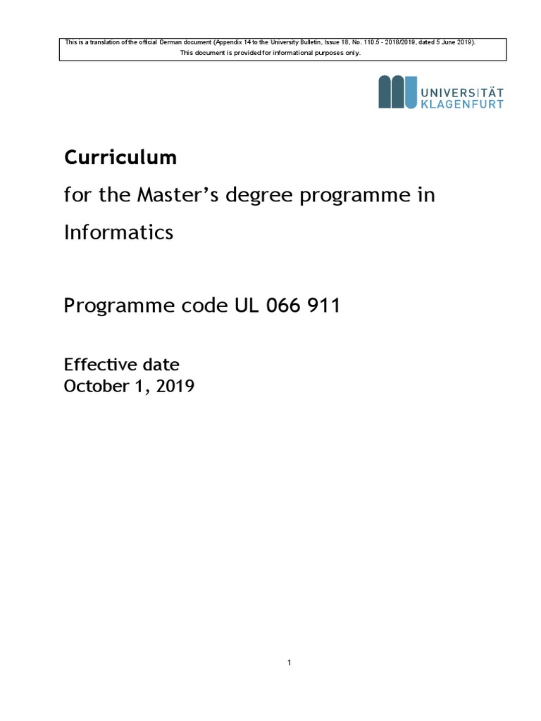 Curriculum: For The Master's Degree Programme in Informatics Programme ...