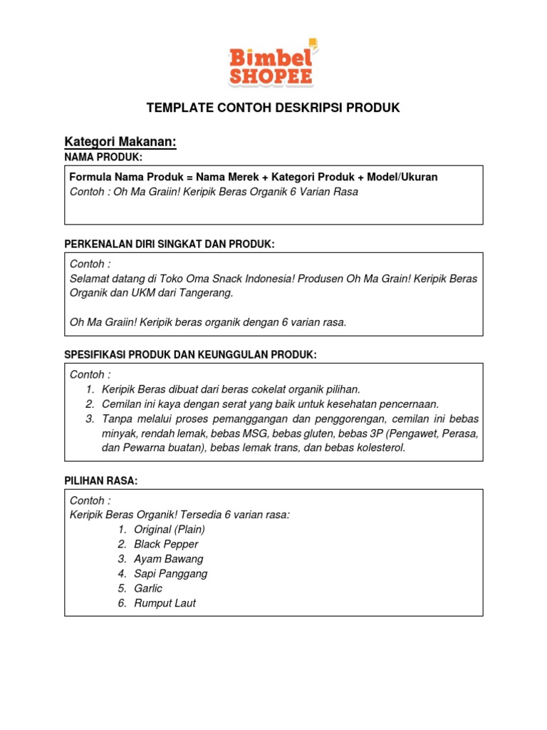 Template Contoh Deskripsi Produk Bimbel Online PDF | PDF | Memasak ...