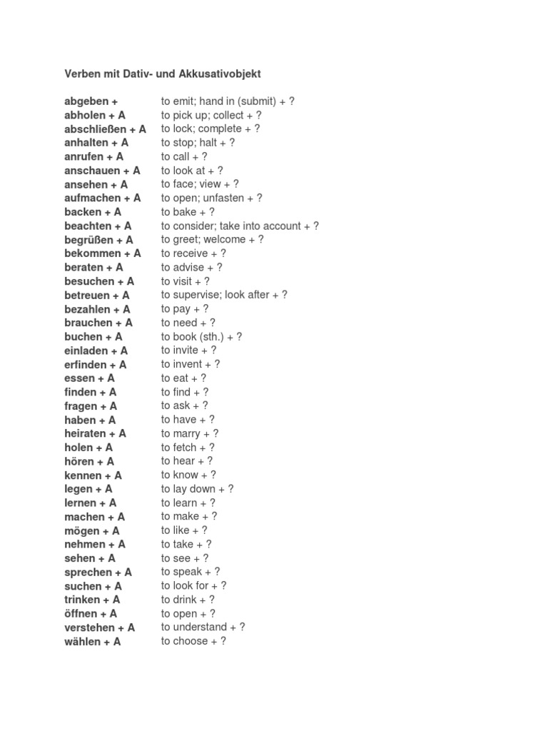German Verbs with Dative & Accusative | PDF