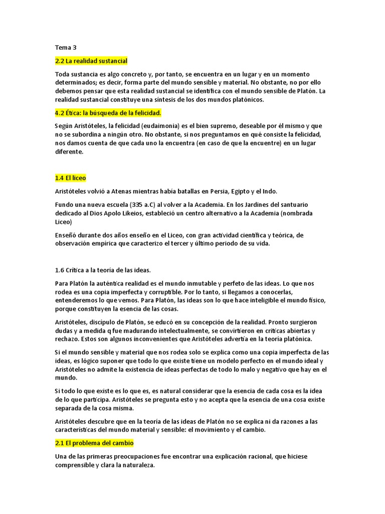 Tema 3 Resumen Filosofia 2o Bach | PDF | Aristóteles | Alma Tema 3 Resumen Filosofia 2o Bach | PDF | Aristóteles | Alma