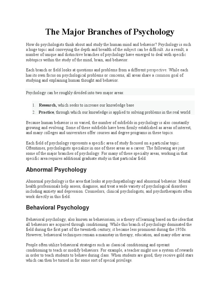Major Branches of Psychology Explained | PDF | Health Psychology ...