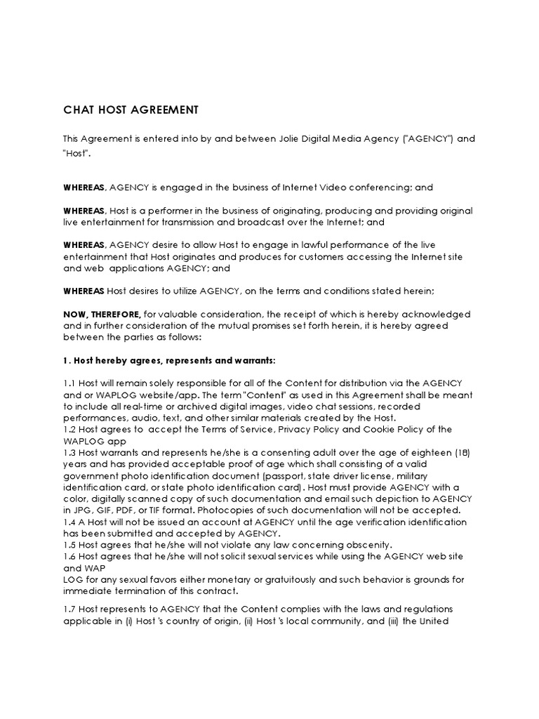 Chat Host Agreement PDF | Download Free PDF | Law Of Agency | Arbitration