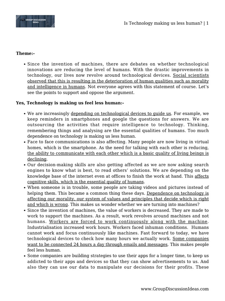 Is Technology Making Us Less Human | PDF | Intelligence | Human