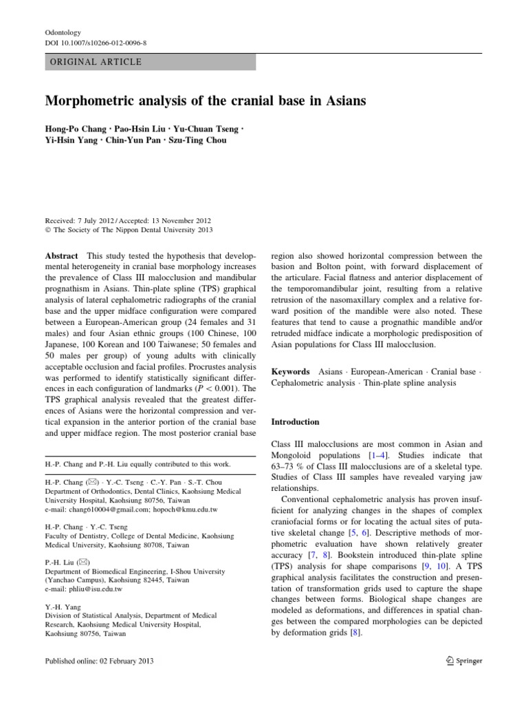 Chang2013 Morphometric Analysis of The Cranial Base in Asians | PDF ...