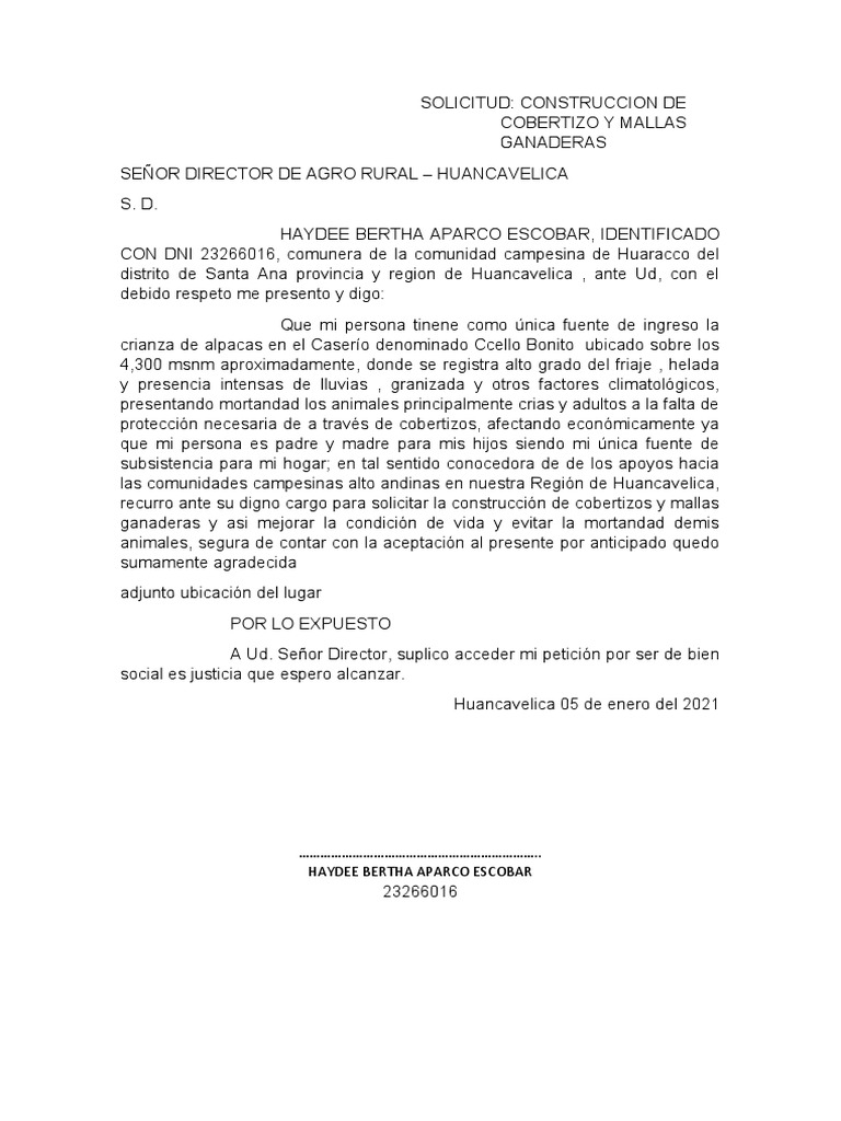 SOLICITUD Cobertizo | PDF