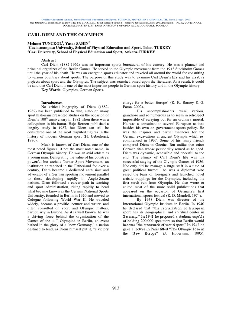 Carl Diem and The Olympics PDF | PDF | Sports