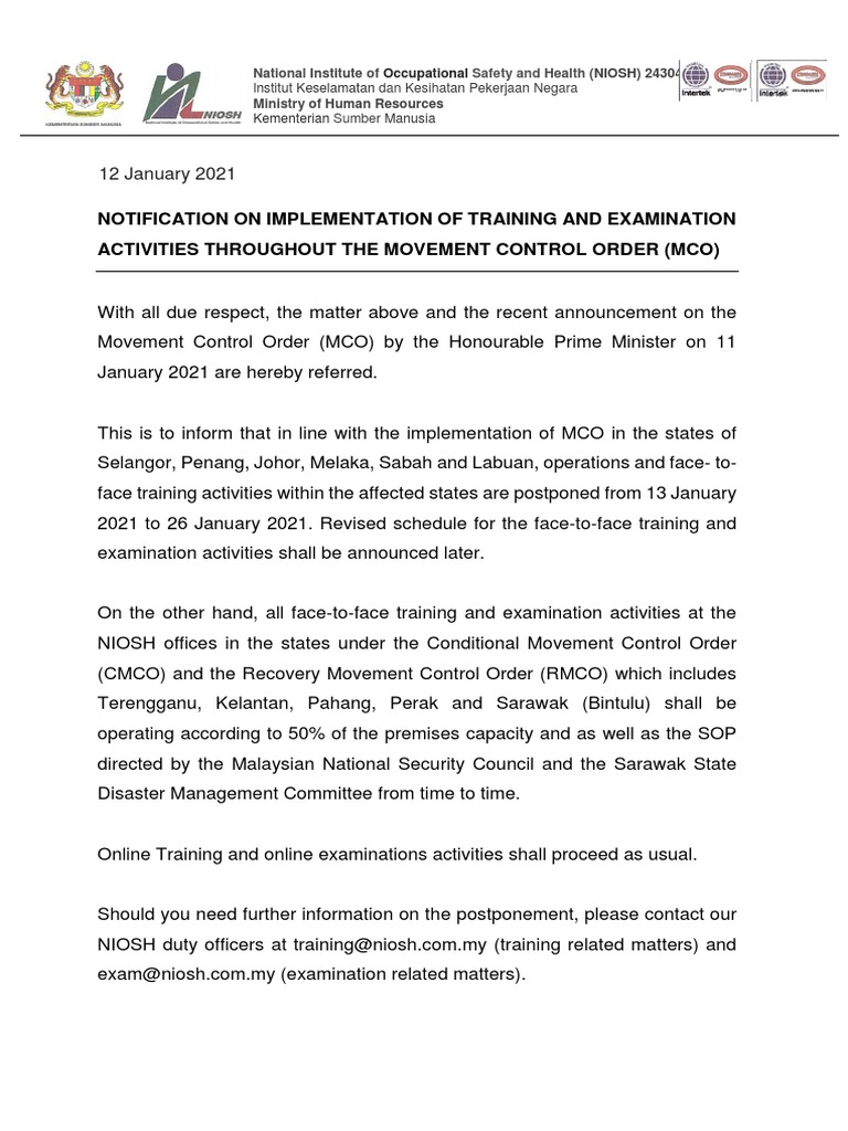 Training and Examination Status MCO NIOSH LATEST | PDF | Public Sphere ...