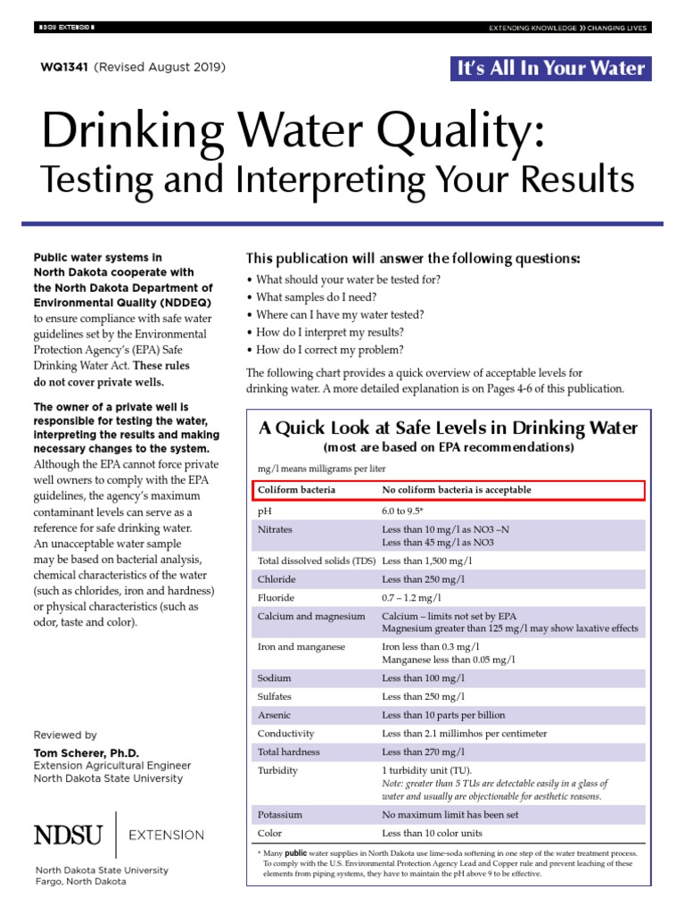 Drinking Water Quality:: Testing and Interpreting Your Results | PDF ...