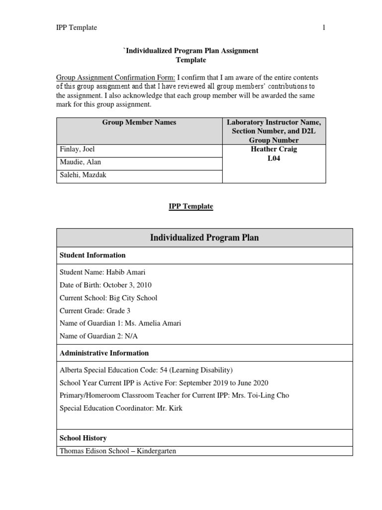 Individualized Program Plan for Habib | PDF | Learning Disability ...