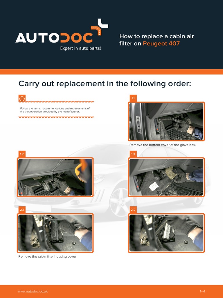 How To Replace A Cabin Air Filter On Peugeot 407 | PDF | Car | Business