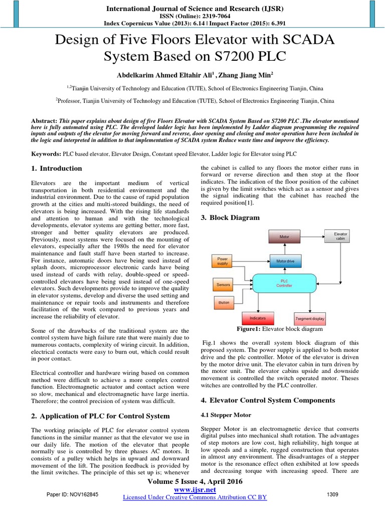 Design of Five Floors Elevator With SCADA System Based On S7200 PLC ...