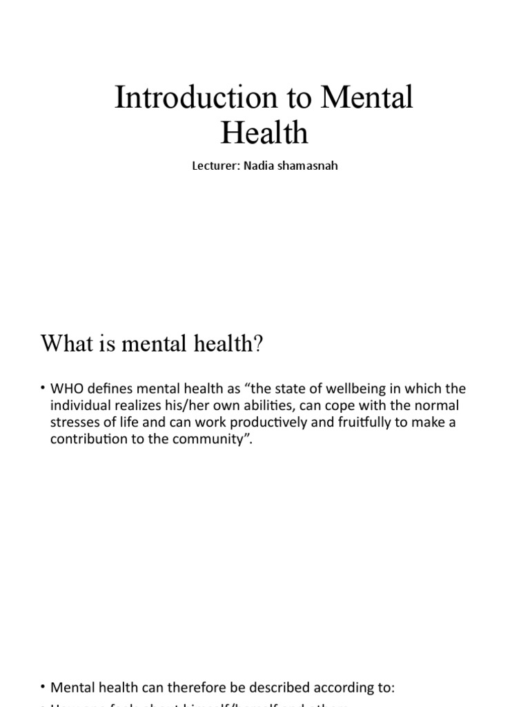 Introduction To Mental Health | PDF | Mental Disorder | Neurosis