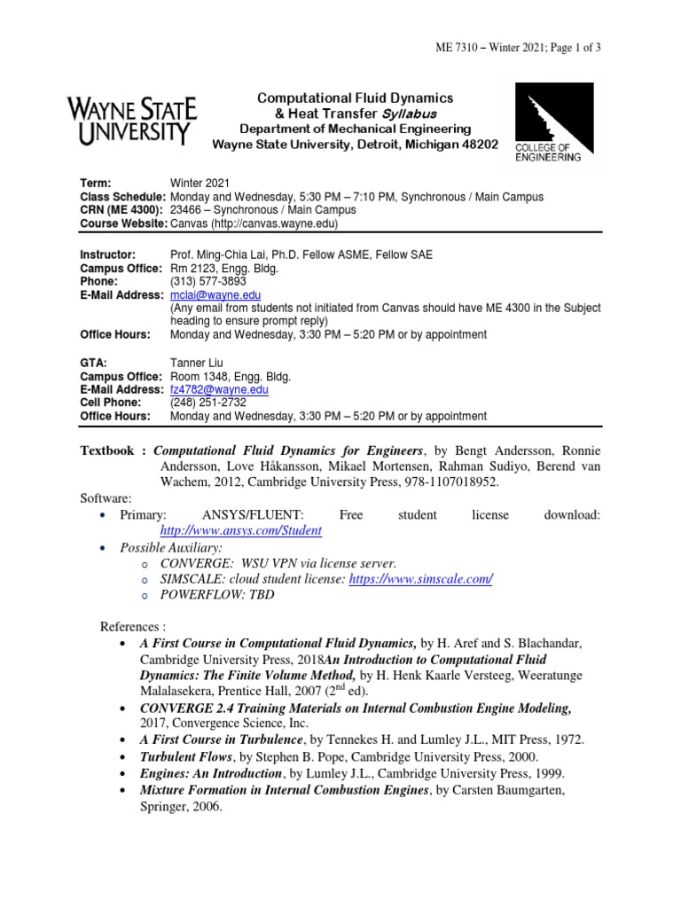 ME7310 W21 Syllabus | PDF | Computational Fluid Dynamics | Fluid Dynamics