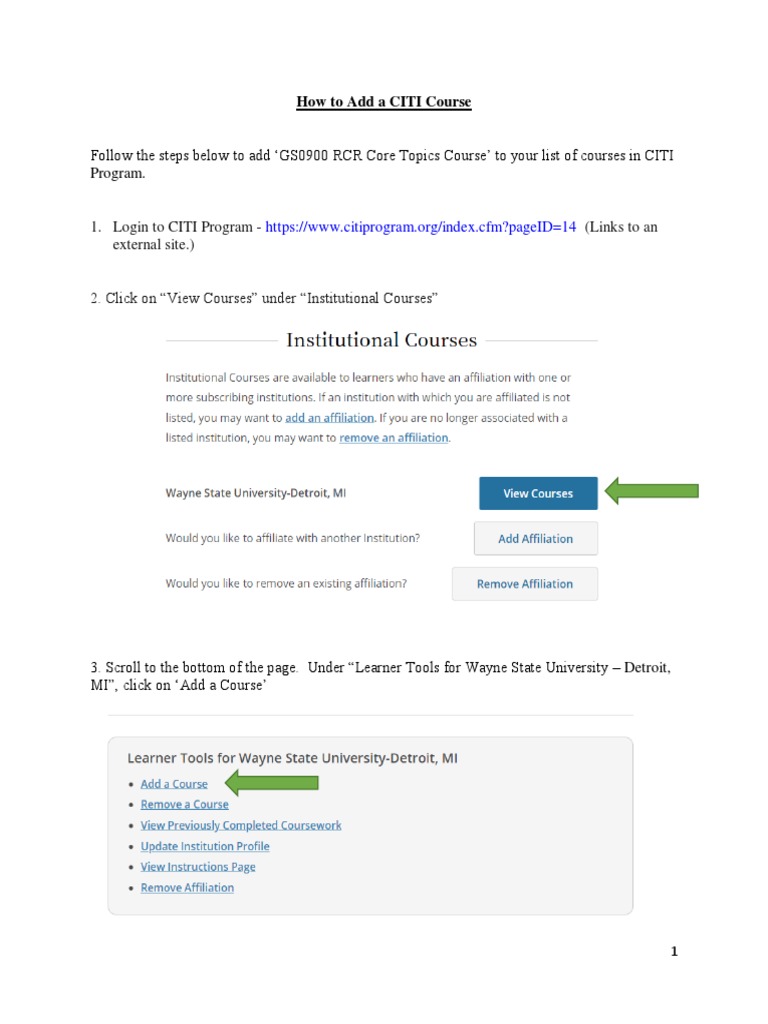 How To Add A CITI Course v2 | PDF