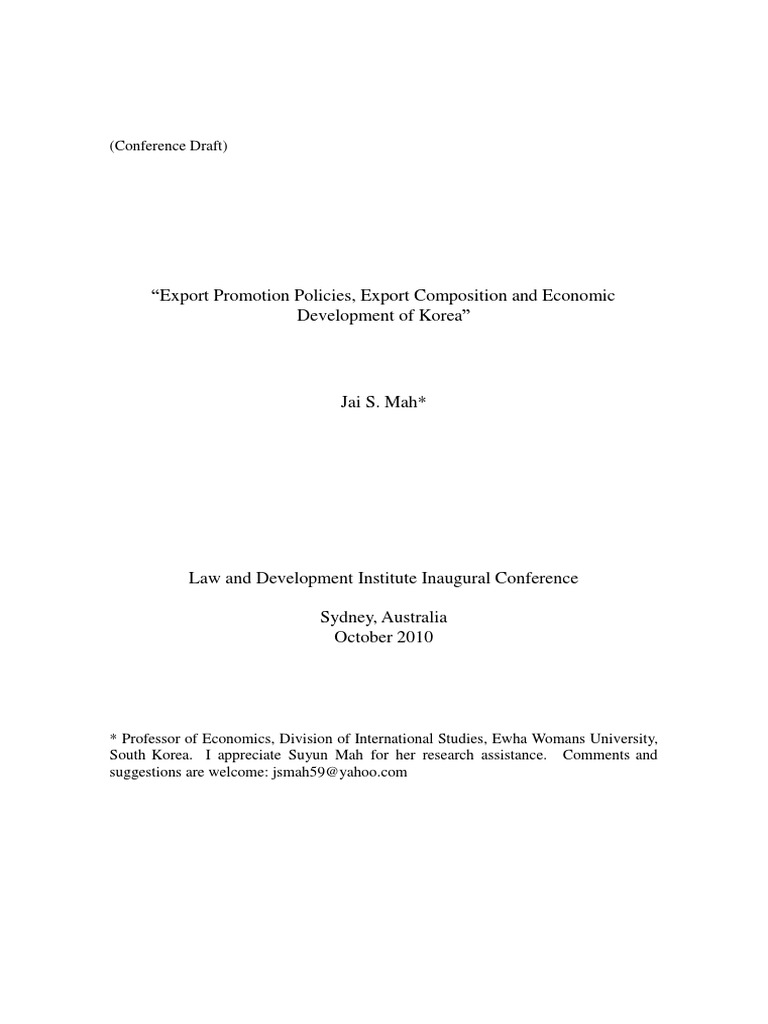 Export Promotion Policies, Export Composition and Economic Development ...