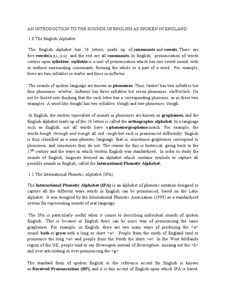 AN INTRODUCTION TO THE SOUNDS of ENGLISH AS SPOKEN IN ENGLAND | PDF ...