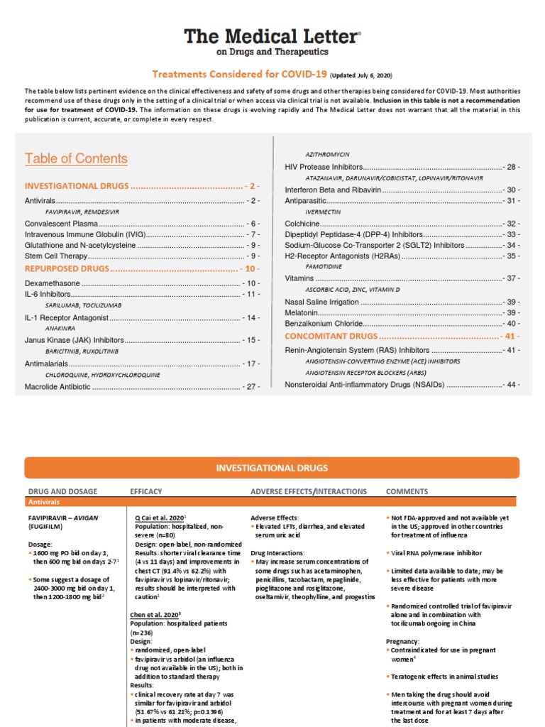 Medical Letter Treatments Considered For COVID 19 07062020 | PDF ...