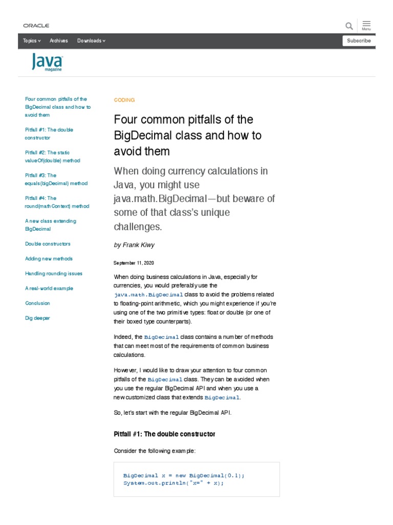 Four Common Pitfalls of The Bigdecimal Class and How To Avoid Them ...