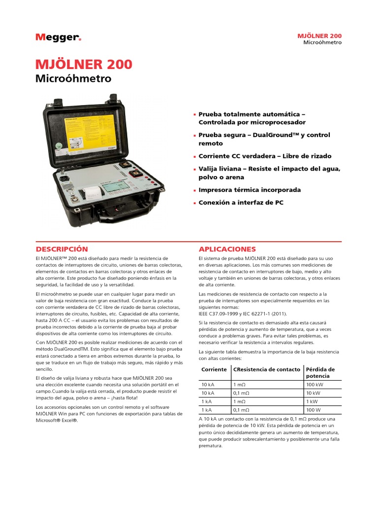 Megger Mjolner-200 | PDF | Resistencia Eléctrica y Conductancia ...