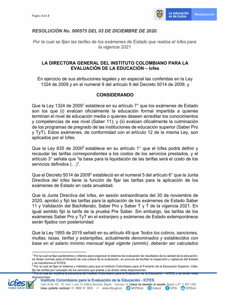 Tarifas Icfes 2021 | PDF | Prueba / examen