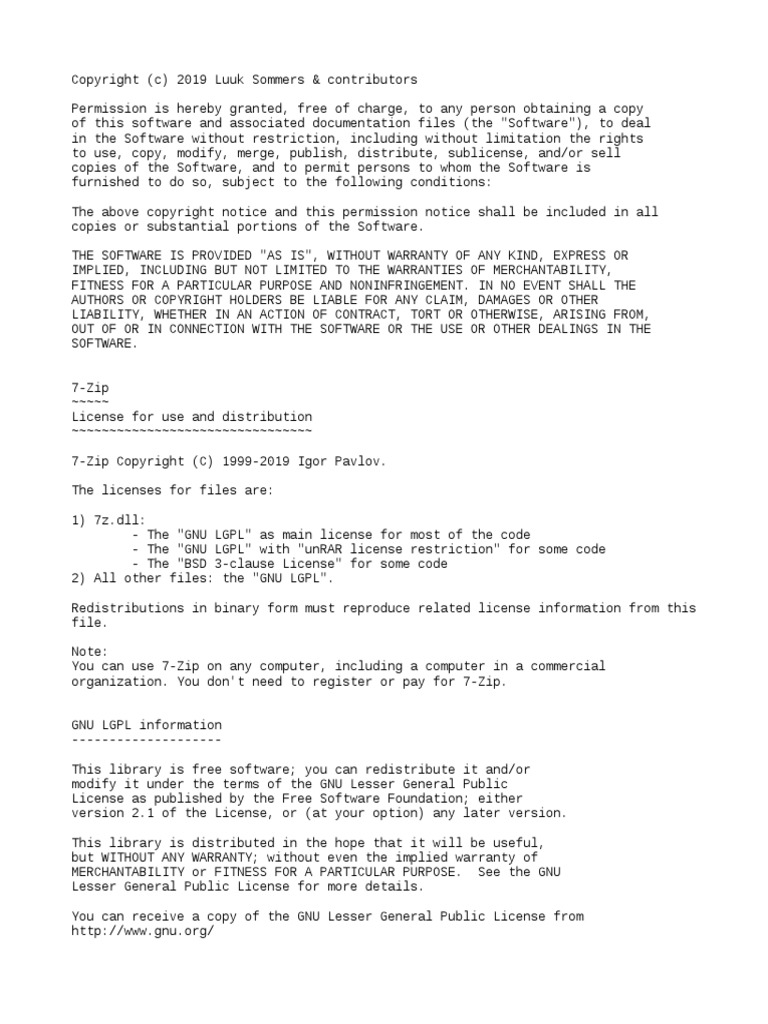SevenZipSharp License | PDF | Source Code | Gnu
