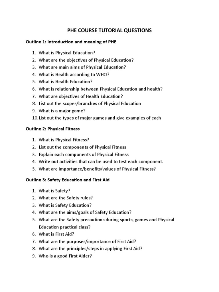 PHE Course Overview and Questions | PDF | Track And Field | First Aid